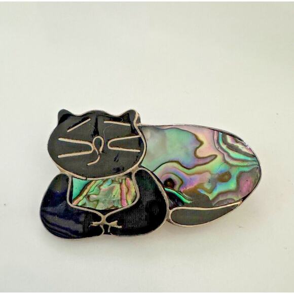 Alpaca | Jewelry | Vintage Alpaca Mexico Cat Brooch Pin Silver Abalone ...
